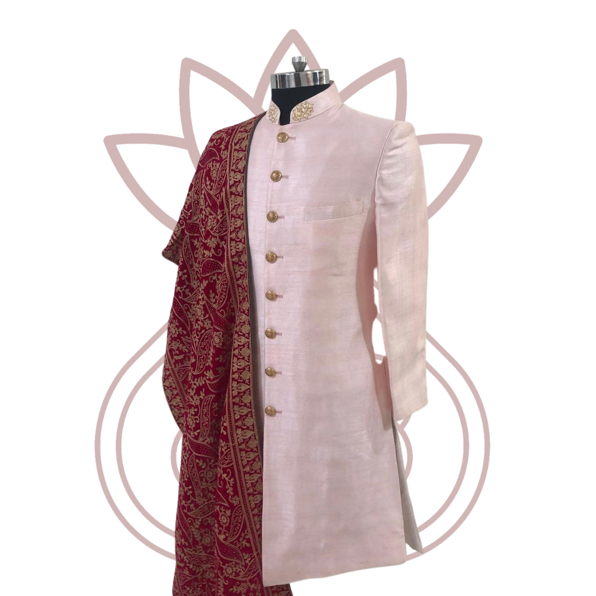 Onion Pink Sherwani with Heavy Embroidered Shawl – Sherwani Store